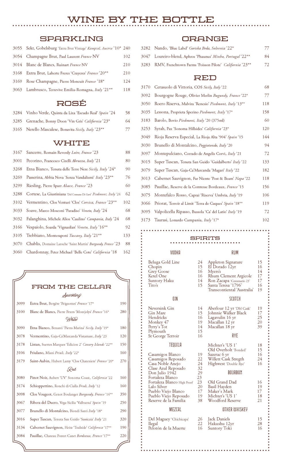Menu - Wayward Fare
