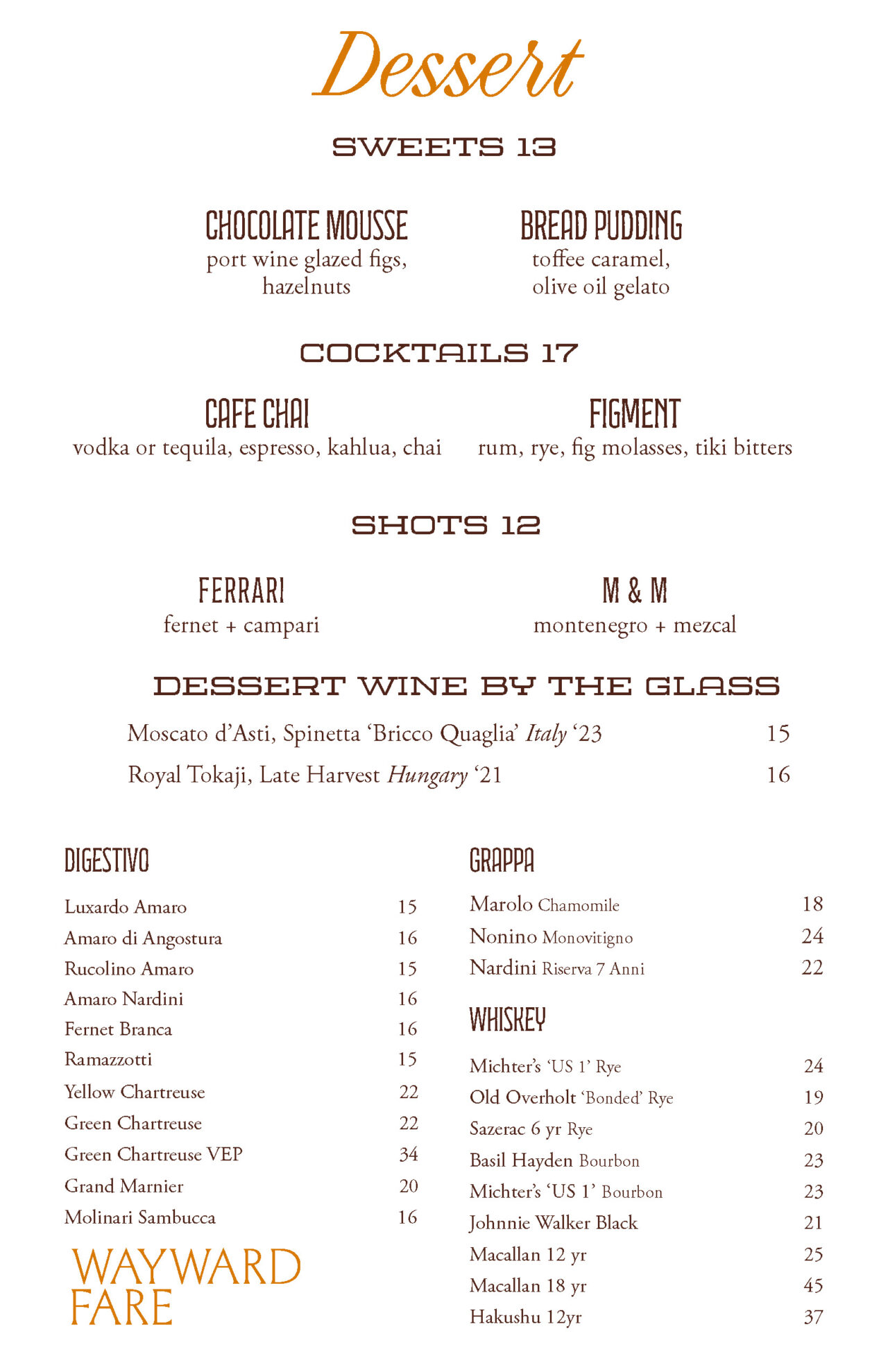 Menu - Wayward Fare